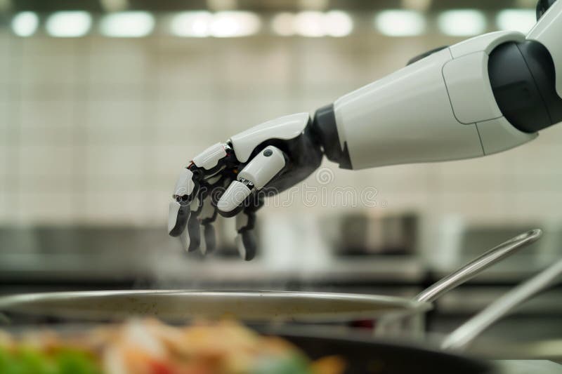AI Generated Illustration of Close-up of a Robotic Hand Cooking in a ...