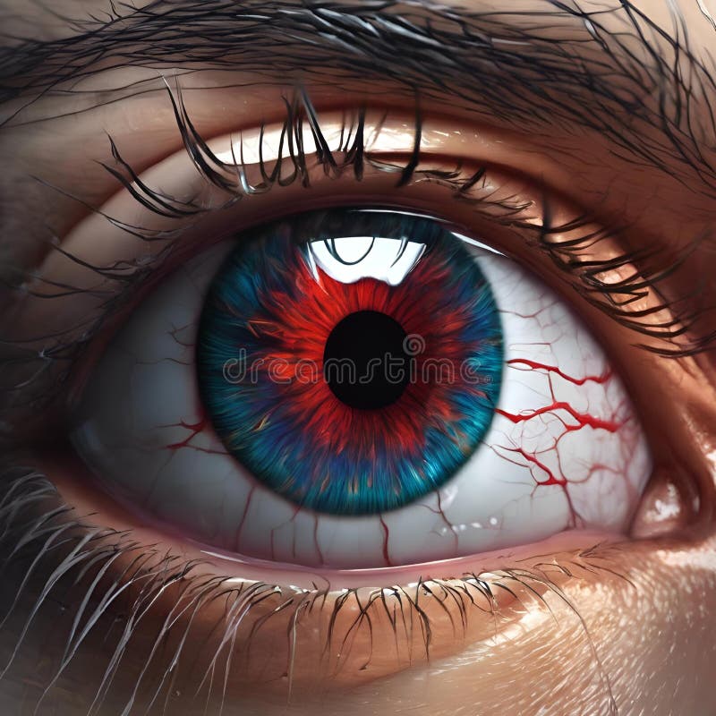 AI Generated Illustration of a Human Eye, Featuring a Deep Red Blood ...