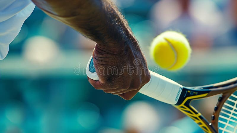 Close-up of a Tennis Player Hitting a Ball with a Racket during a Match ...