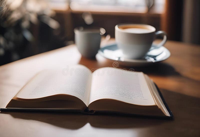 AI Generated Illustration of a Close-up View of an Open Book on a Table ...