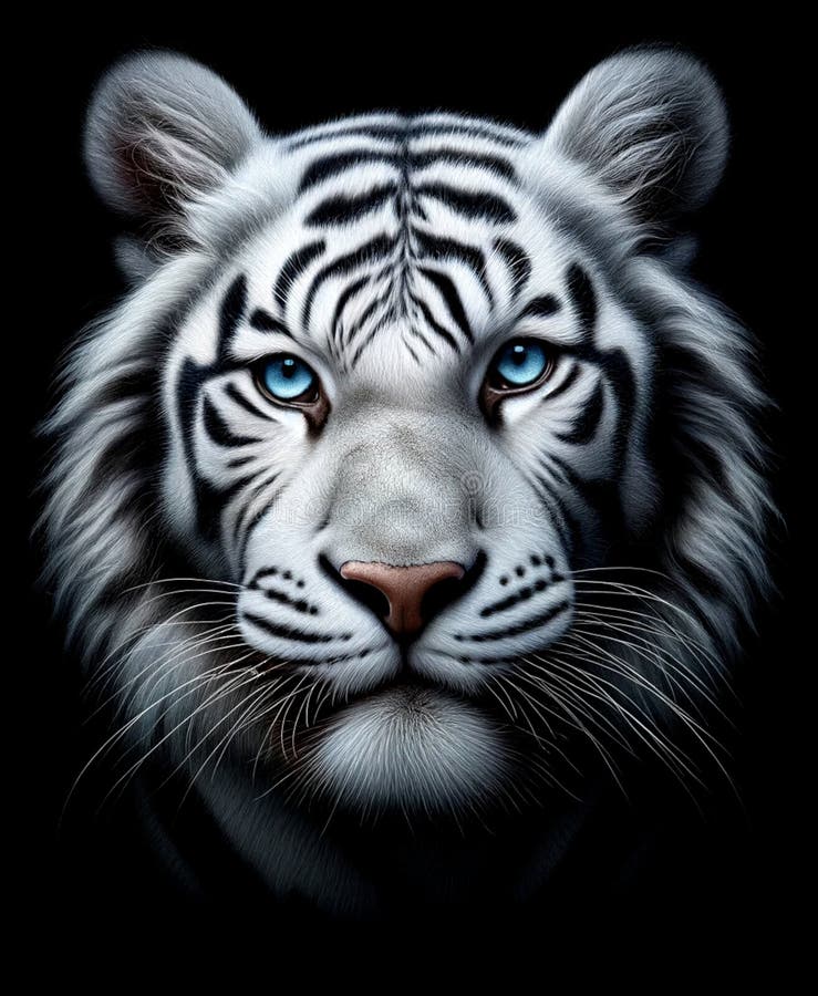 AI Generated Illustration of a Close-up of a White Tiger with Intense ...