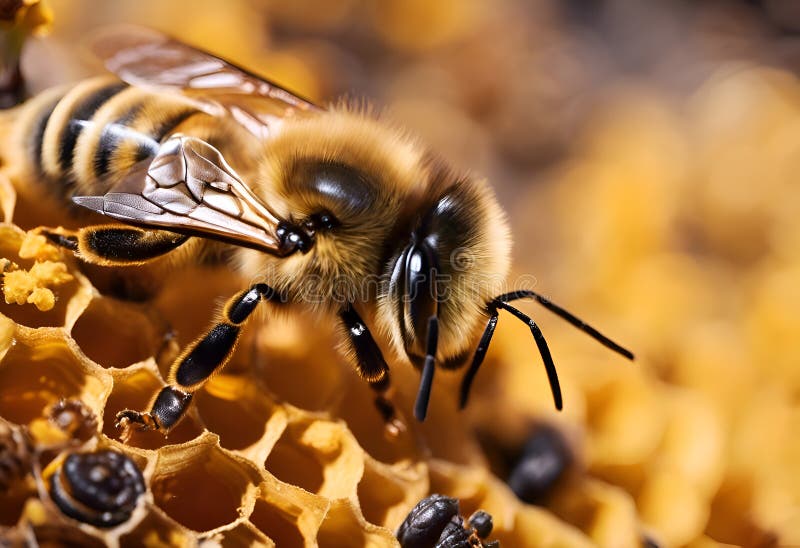 AI Generated Illustration of a Closeup of Bees in a Beehive Stock ...