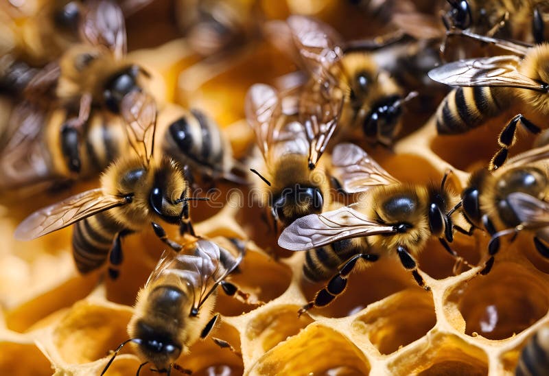 AI Generated Illustration of a Closeup of Bees in a Beehive Stock ...