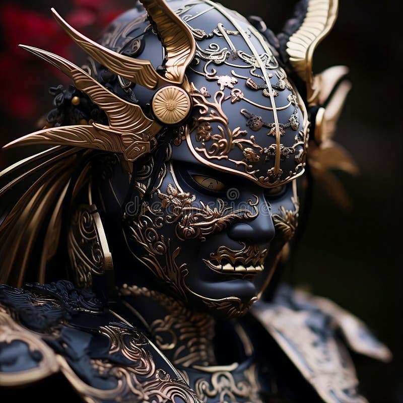 AI Generated Illustration of a Closeup of a Full Samurai Black Armor ...