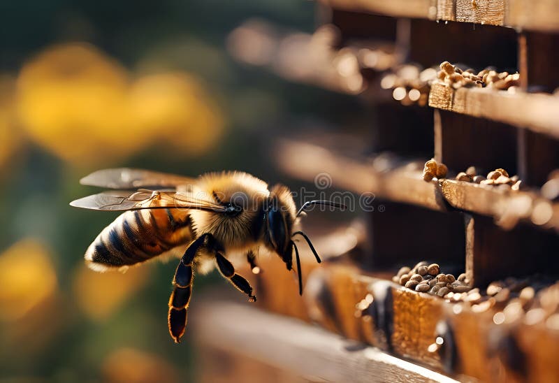 AI-generated Illustration of a Closeup View of Bees in a Beehive Stock ...