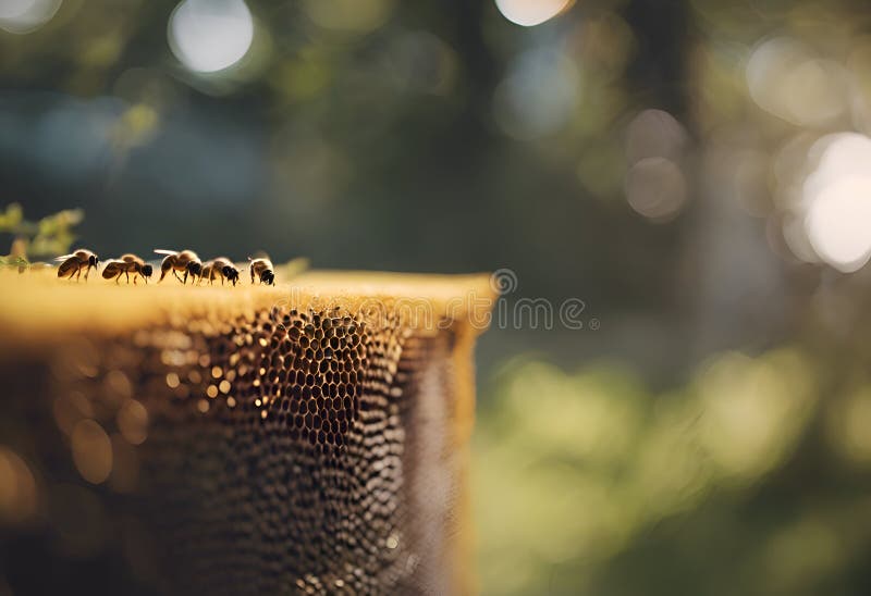 AI-generated Illustration of a Closeup View of Bees in a Beehive Stock ...
