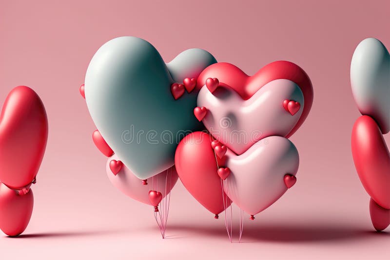 AI Generated Illustration of a Cluster of Heart-shaped Balloons Float ...