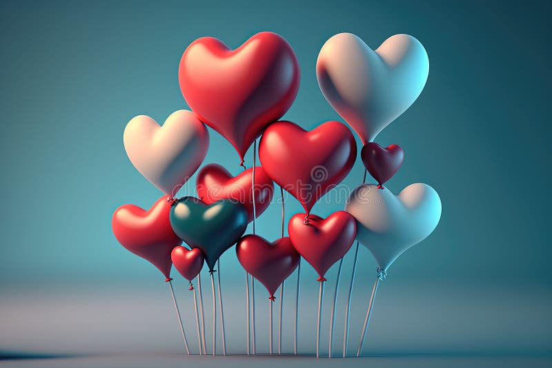AI Generated Illustration of a Cluster of Heart-shaped Balloons Float ...