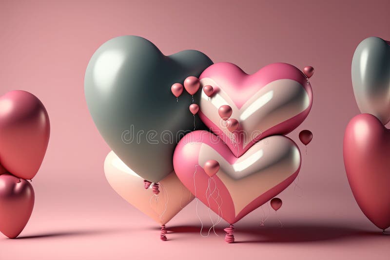 AI Generated Illustration of a Cluster of Heart-shaped Balloons Float ...