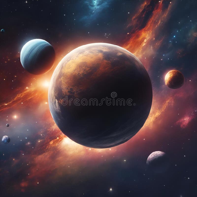 AI Generated Illustration of a Cluster of Planets in Deep Space with ...