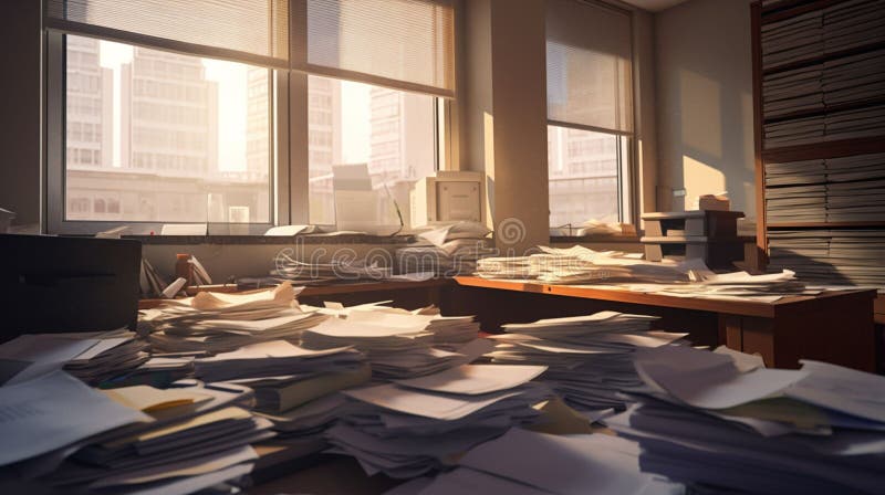 AI Generated Illustration of a Cluttered Desk in an Office Environment ...