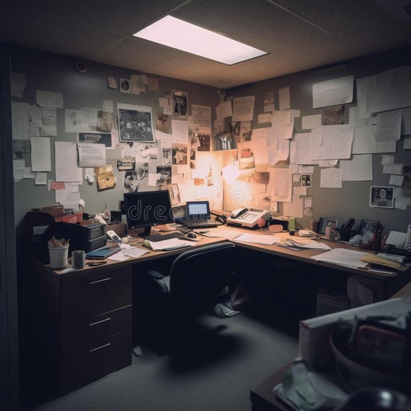AI Generated Illustration of a Cluttered Office Space Featuring a Desk ...