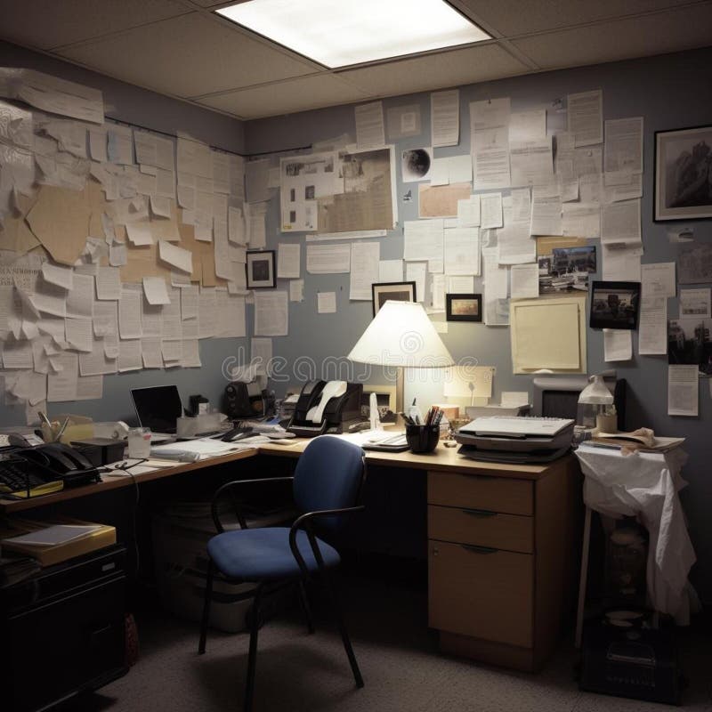 AI Generated Illustration of a Cluttered Office Space Featuring a Desk ...