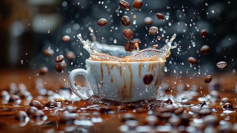 AI Generated Illustration of a Coffee Cup Splashed with Liquid, Coffee ...