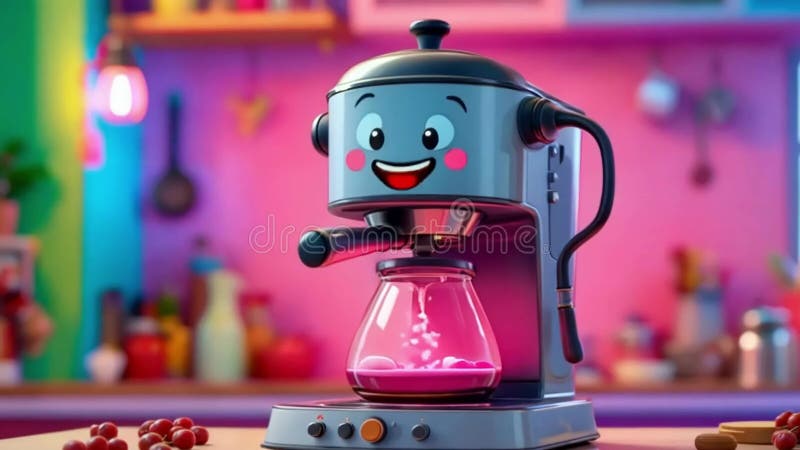 Ai-generated Illustration of Coffee Maker Machine with Cute Smiling and ...