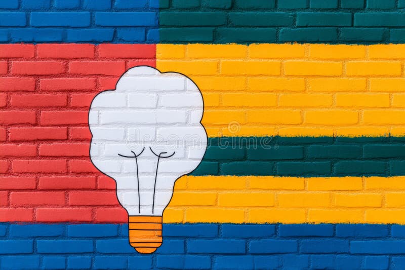 Abstract Digital Painting of a Human Brain and a Glowing Light Bulb on ...