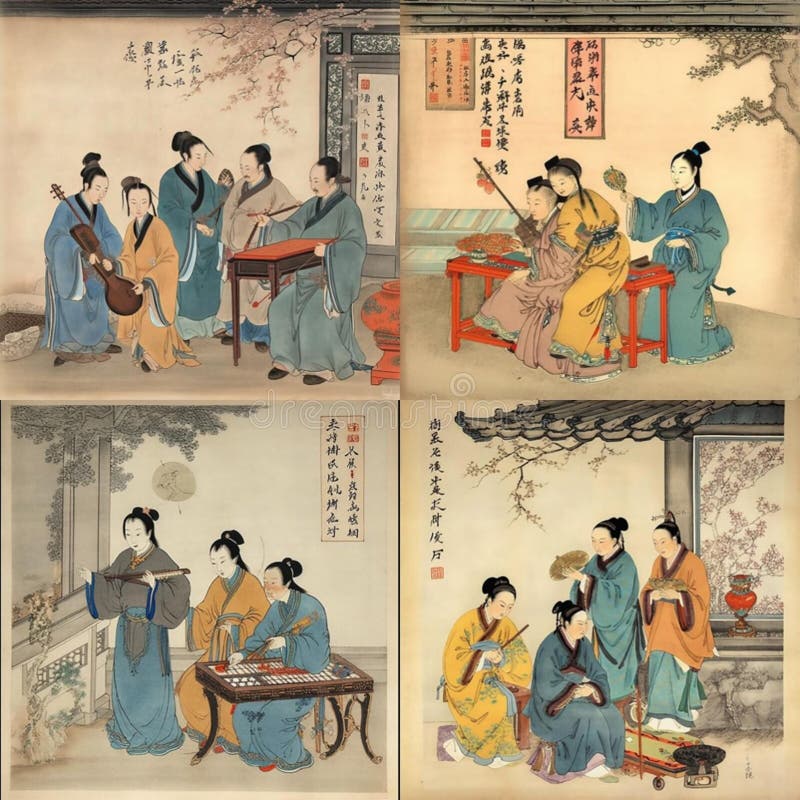 AI Generated Illustration of a Collage of Traditional Chinese Paintings ...