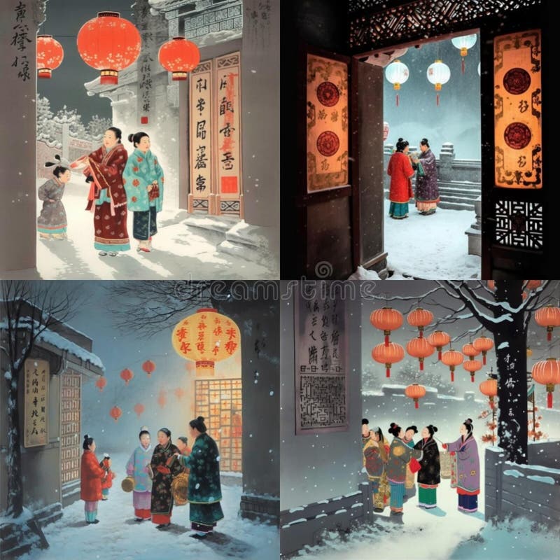 AI Generated Illustration of a Collage of Traditional Chinese Paintings ...