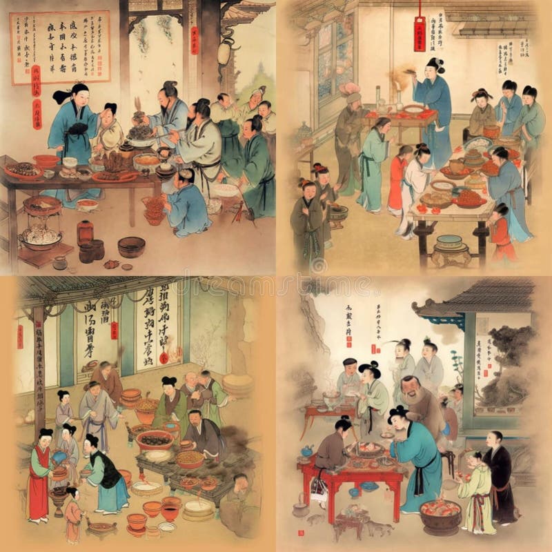 AI Generated Illustration of a Collage of Traditional Chinese Paintings ...