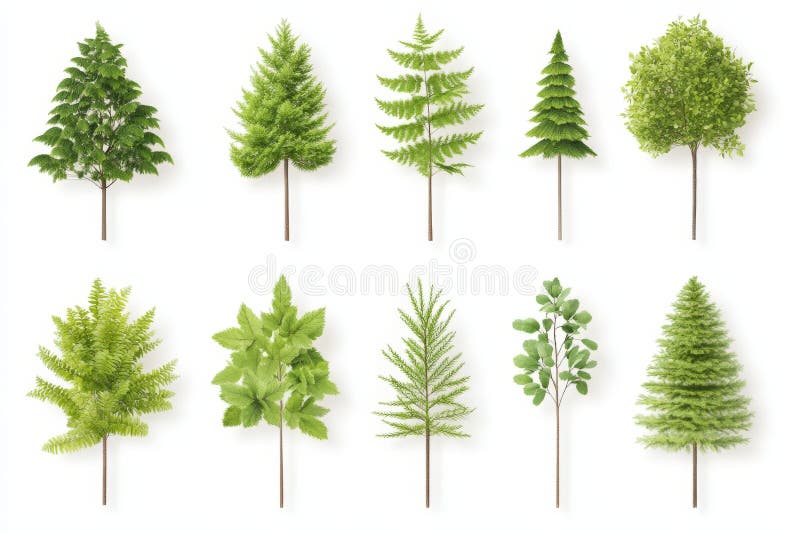 Collection of Different Tree Illustrations in Botanical Vector Set ...