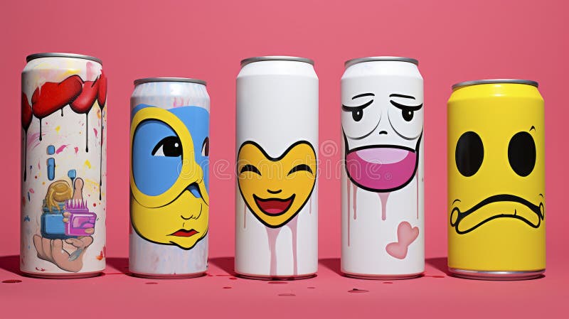 Five Types of Sodas that Have Been Painted with Various Colored and ...
