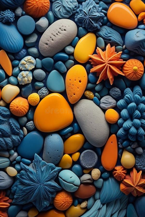 AI Generated Illustration of a Collection of Orange and Blue Rocks and ...