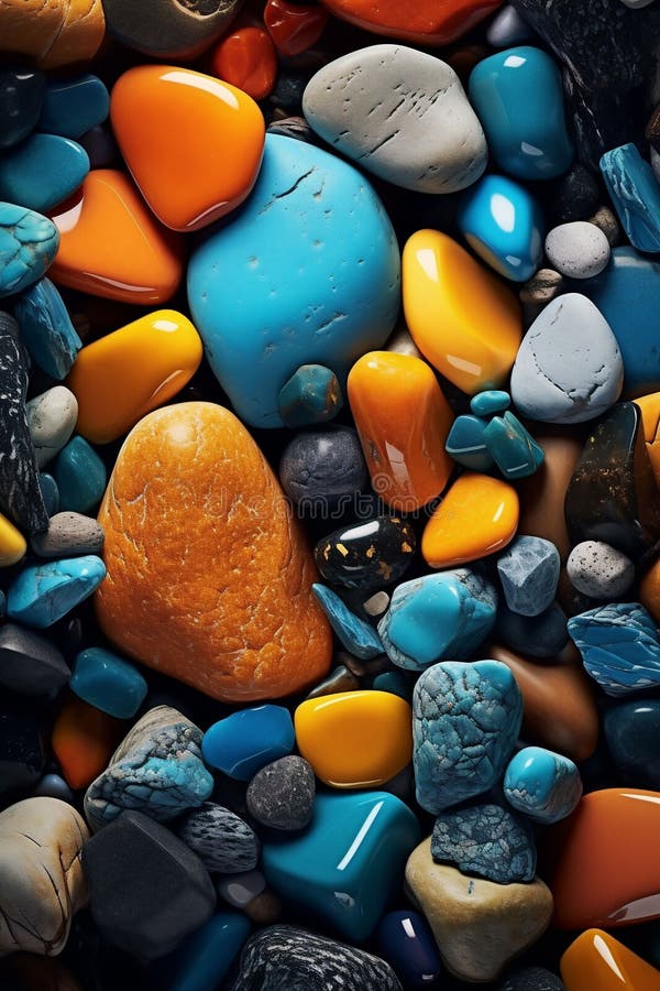 AI Generated Illustration of a Collection of Orange and Blue Rocks and ...
