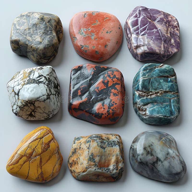 A Set of 9 Different Rocks, One Has a Brown One Stock Illustration ...