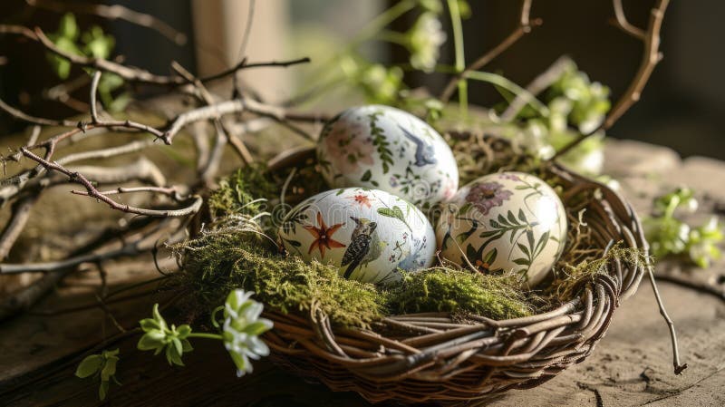 AI Generated Illustration of Colorful Easter Eggs in a Nest beside ...