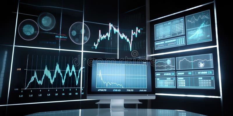 AI Generated Illustration of Colorful Illuminated Dashboard of a Stock ...