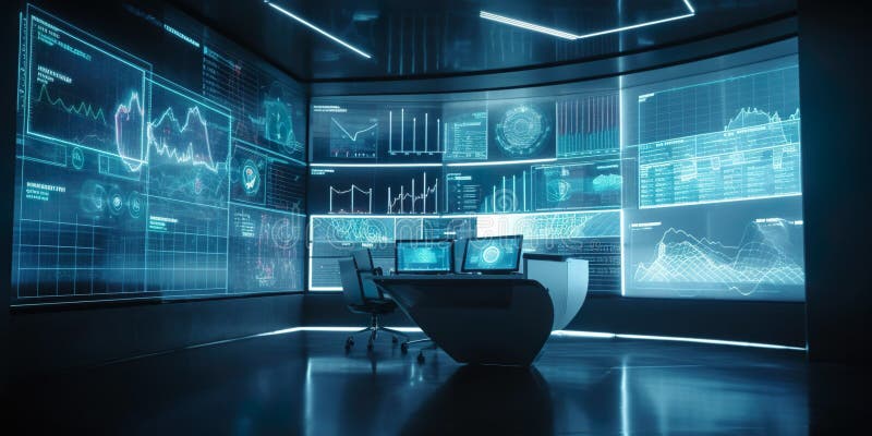 AI Generated Illustration of Colorful Illuminated Dashboard of a Stock ...