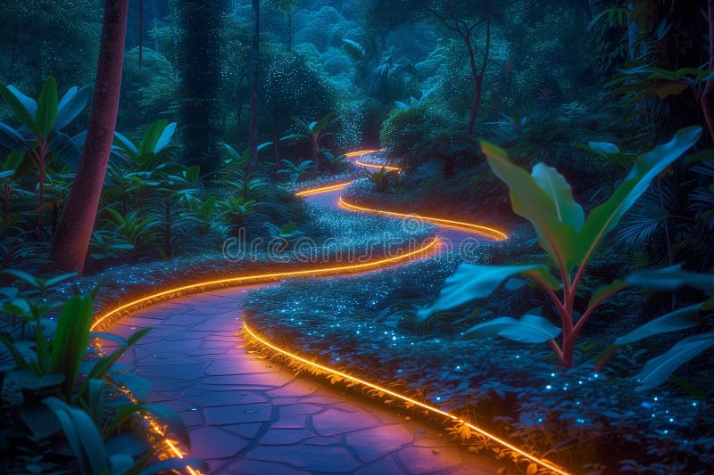 AI-generated Illustration of Colorful Illuminated Pathways in a ...