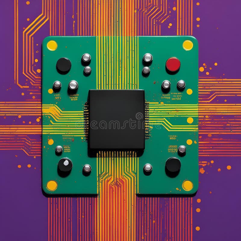 AI Generated Illustration of a Colorful Processor Placed on a Circuit ...