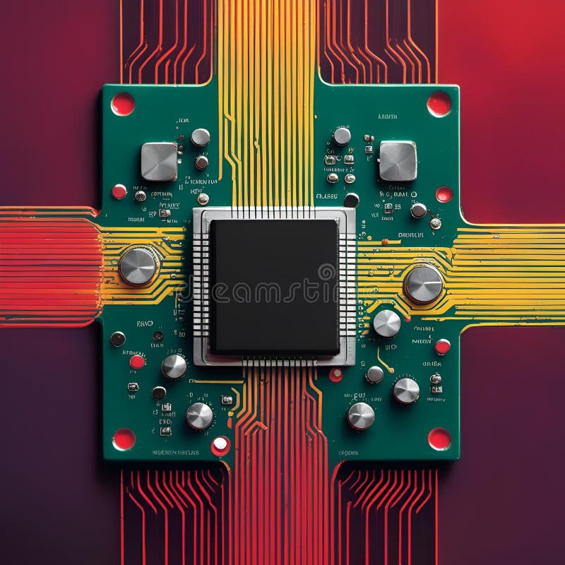 AI Generated Illustration of a Colorful Processor Placed on a Circuit ...