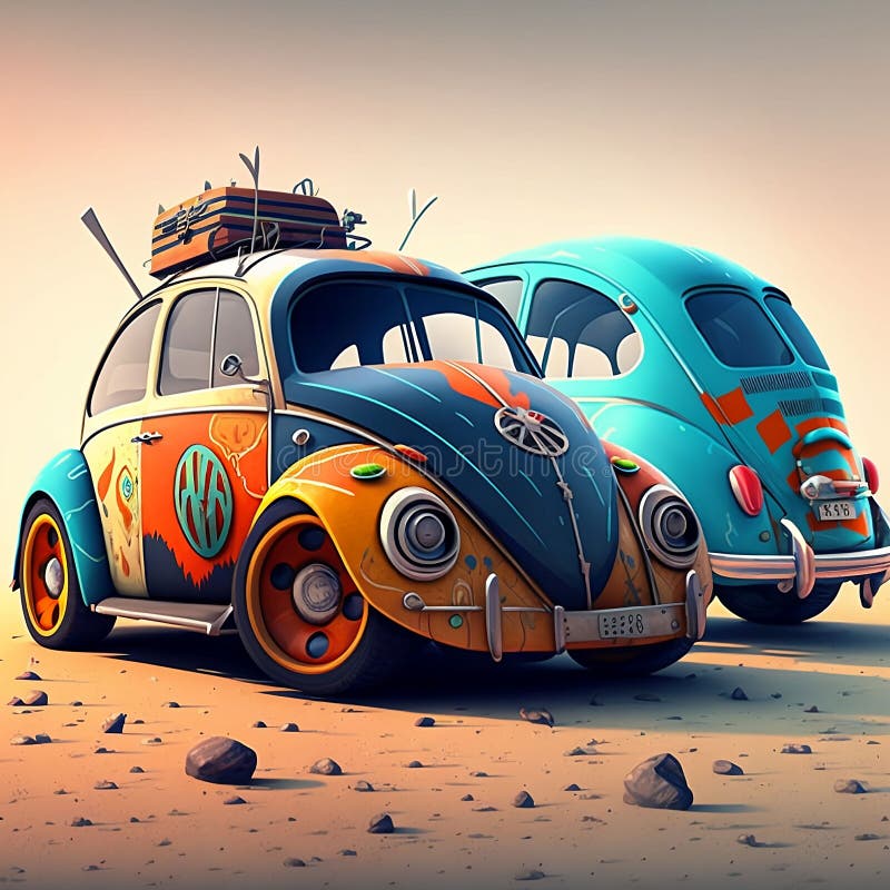AI Generated Illustration of Colorful Retro Cars Stock Illustration ...