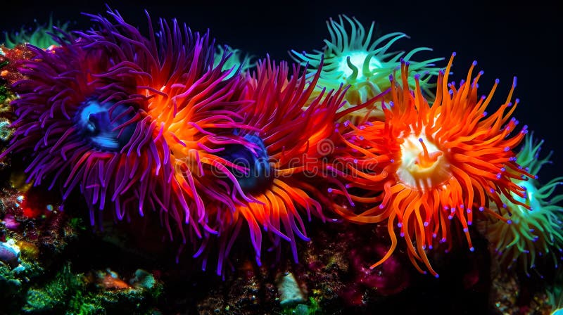 AI Generated Illustration of Colorful Sea Anemones Underwater Stock ...