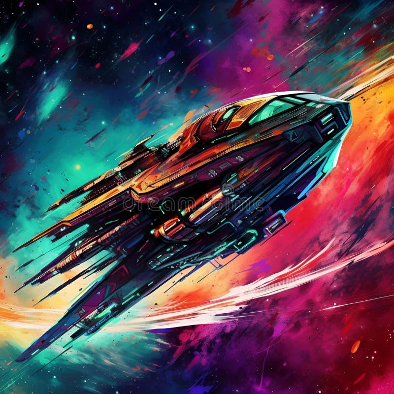 AI Generated Illustration of a Colorful Spaceship Navigating through an ...