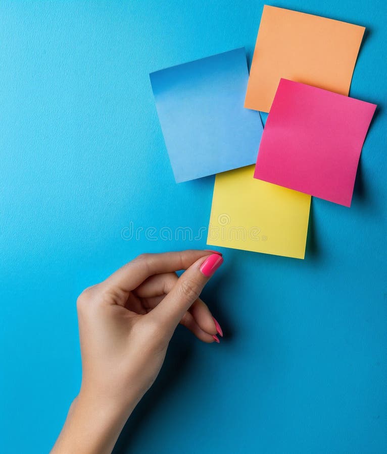 AI Generated Illustration of a Colorful Stack of Sticky Notes on a Blue ...