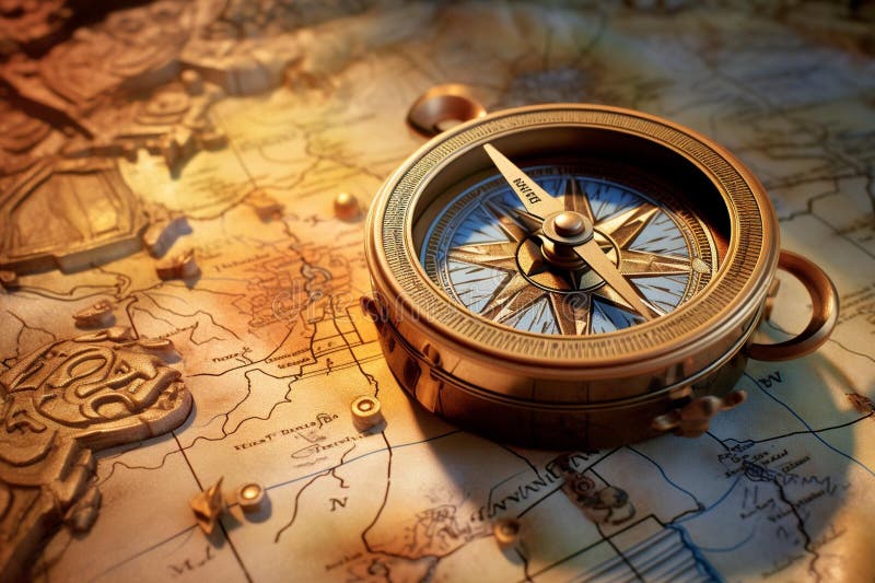 AI Generated Illustration of a Compass on an Antique World Map Stock ...