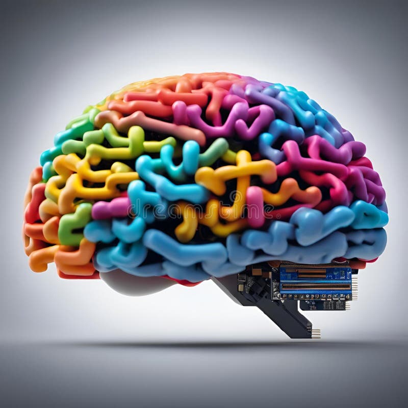 AI Generated Illustration of a Computer Brain Model on Colorful ...