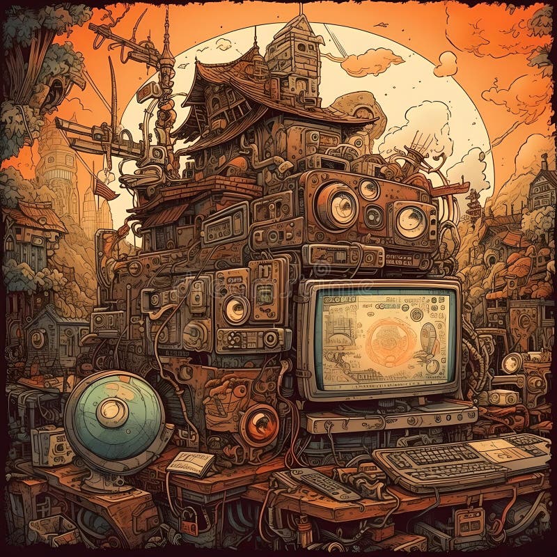 AI Generated Illustration of a Computer and Several Monitors Situated ...