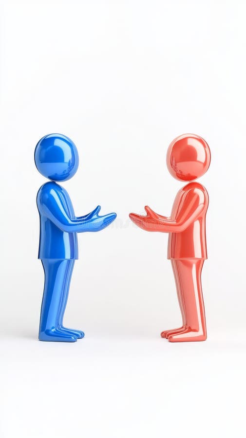 Conceptual 3D Illustration of Two Figures in Contrasting Red Blue ...