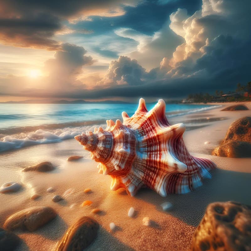 AI Generated Illustration of a Conch Shell on the Beach Stock ...