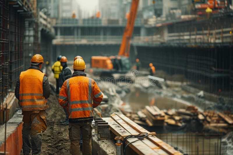 AI-generated Illustration of Construction Workers on the Edge of a ...