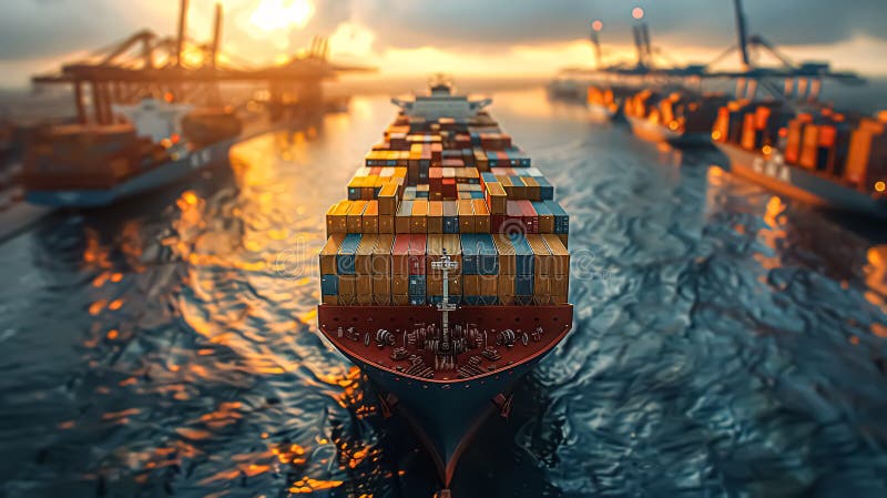 AI Generated Illustration of a Container Ship in Harbor with Cargo ...