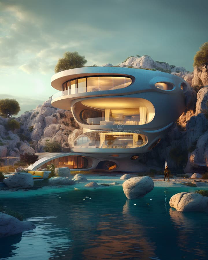 AI Generated Illustration of a Contemporary Abode Situated Atop a ...
