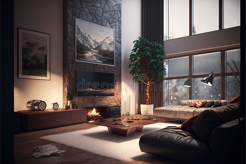 AI Generated Illustration of a Contemporary-designed Living Room with a ...