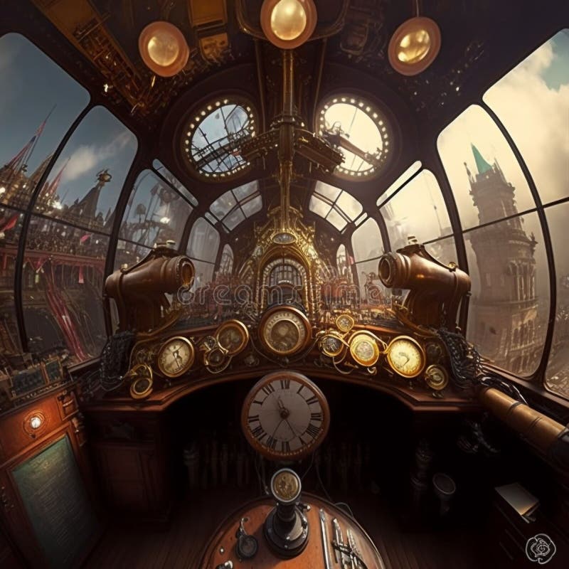 AI Generated Illustration of the Control Panel of a Steampunk Aircraft ...