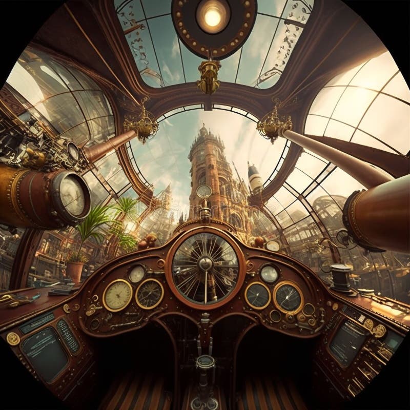 AI Generated Illustration of the Control Panel of a Steampunk Aircraft ...