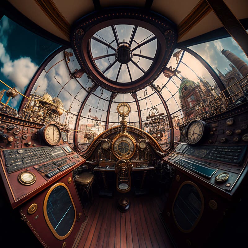 AI Generated Illustration of the Control Panel of a Steampunk Aircraft ...